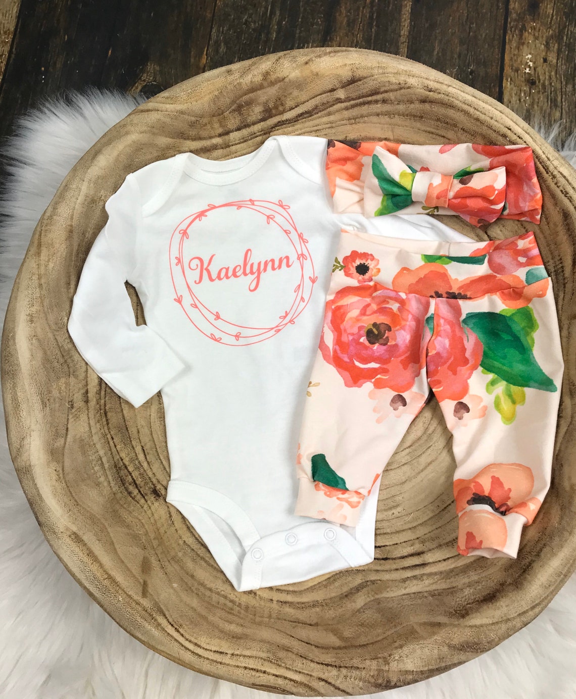 Newborn Girl Outfit/baby Take Home/personalized Baby Outfit in Peonies ...