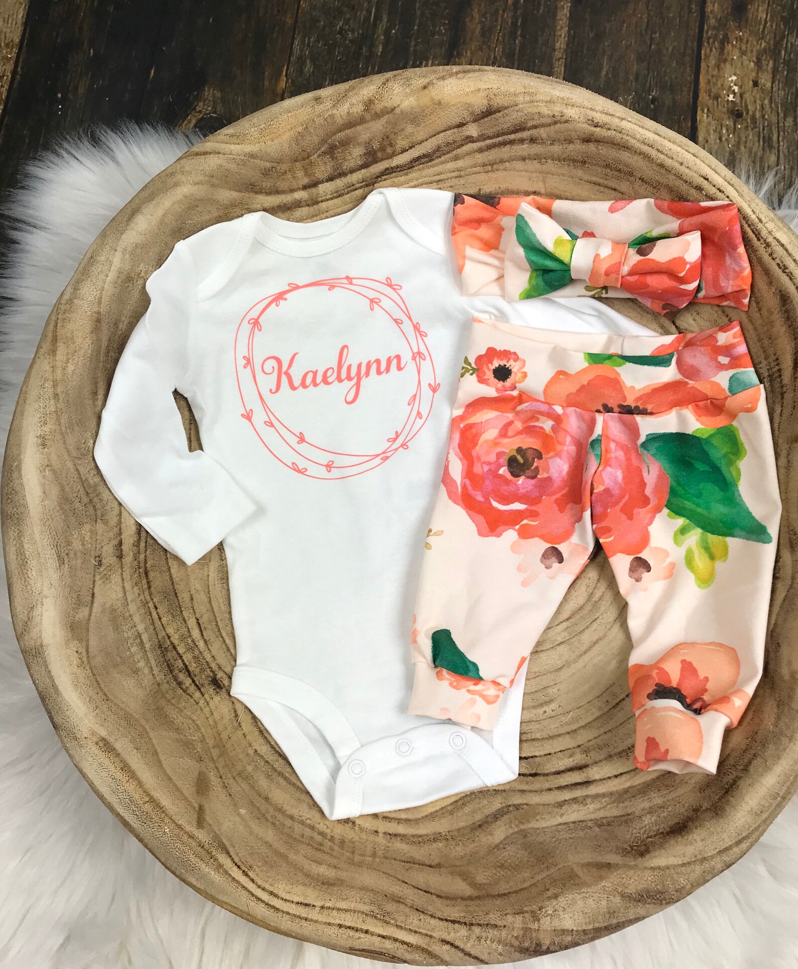 Newborn Girl Outfit/baby Take Home/personalized Baby Outfit in Peonies ...