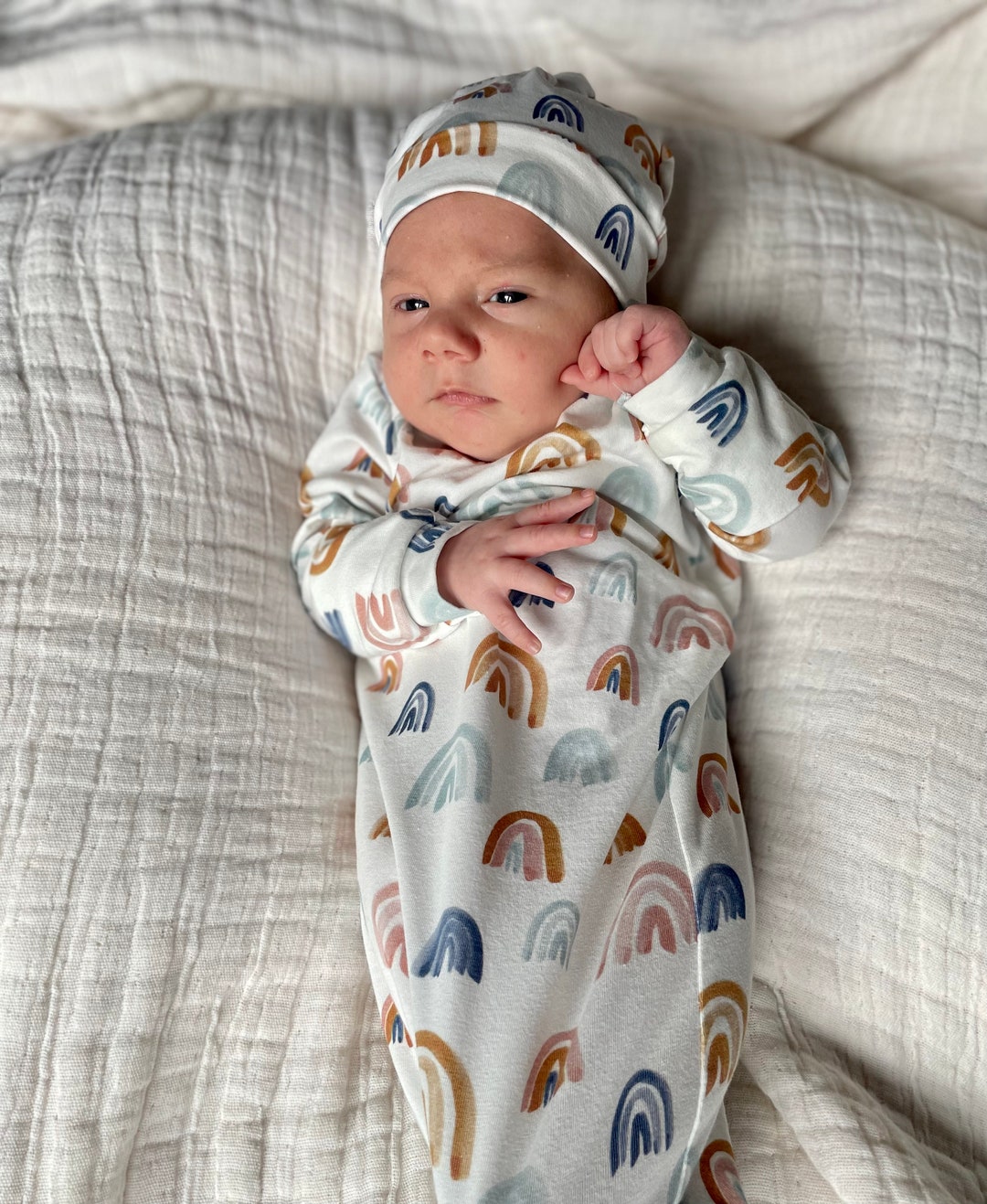 Gender Neutral Baby, Earth Tone Rainbow Organic Knotted Gown,rainbow ...