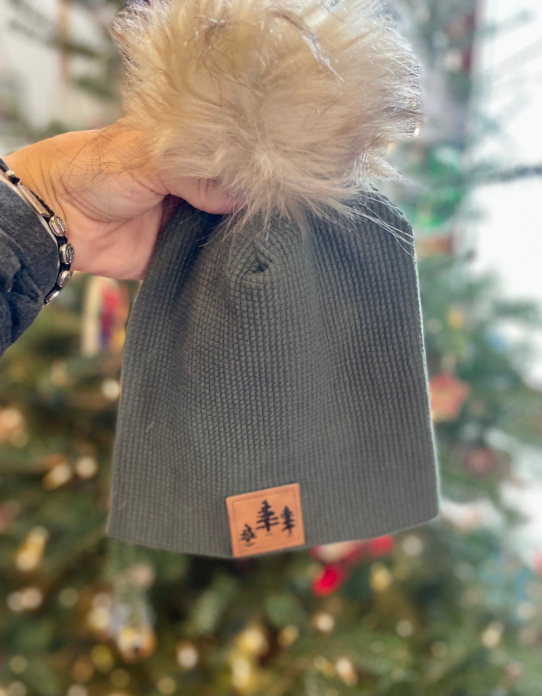 Baby Organic Waffle Knit Beanie/soft Sage Waffle Beanie/pom-pom Baby ...