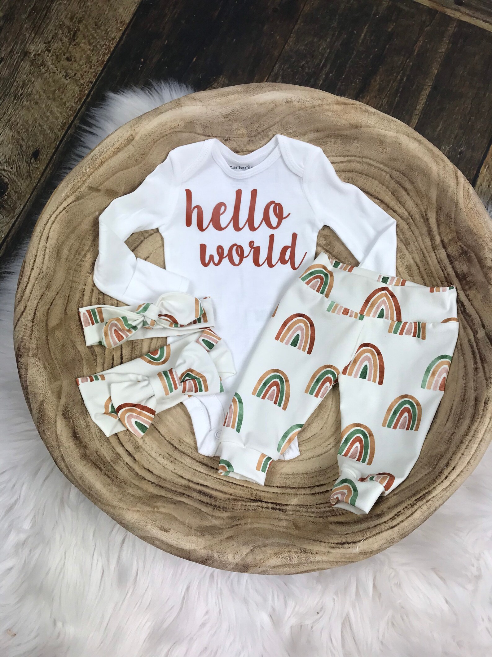 Newborn Baby Earthtone/rainbow Baby Coming Home/gender Neutral Baby ...