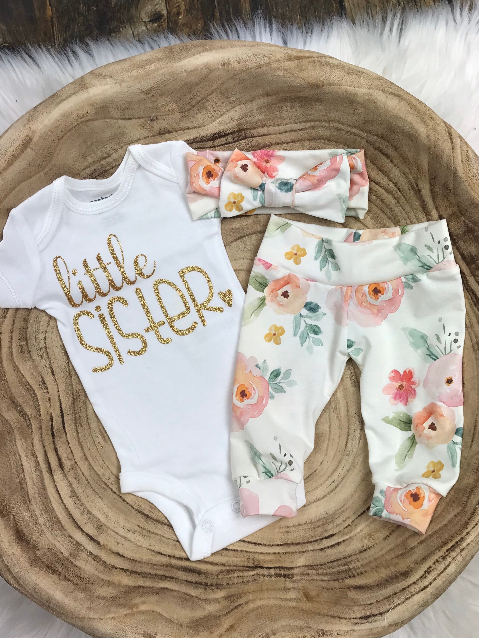 Newborn Girl Coming Home Outfit/baby Girl Outfit in Organic Knit Floral ...