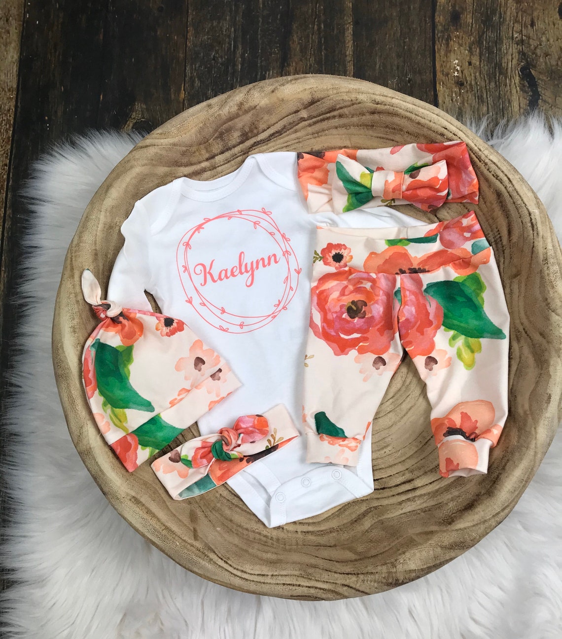 Newborn Girl Outfit/baby Take Home/personalized Baby Outfit in Peonies ...