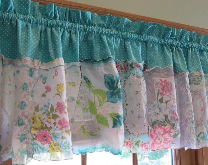 French Country Timeless Teal Tapestry Handkerchief Valance / Curtains ...
