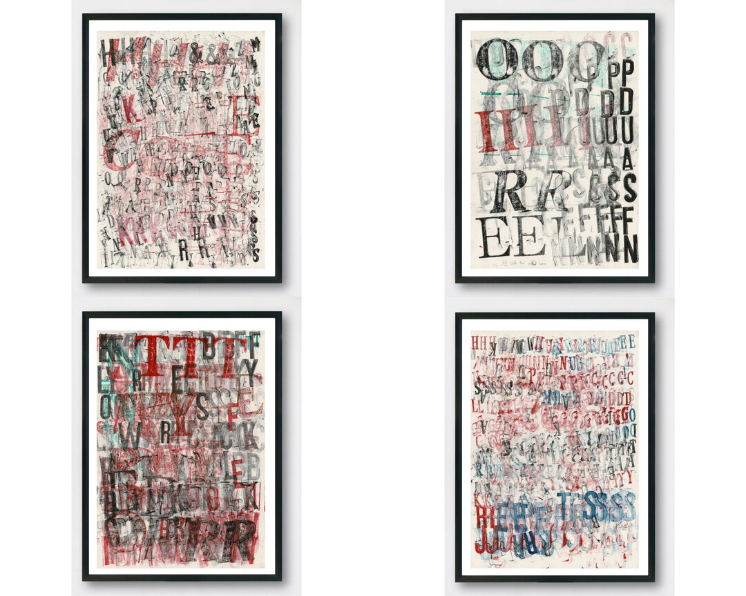 DIGITAL DOWNLOAD X 4 Dreamy Modern Art Abstract Letters set of 4 ...