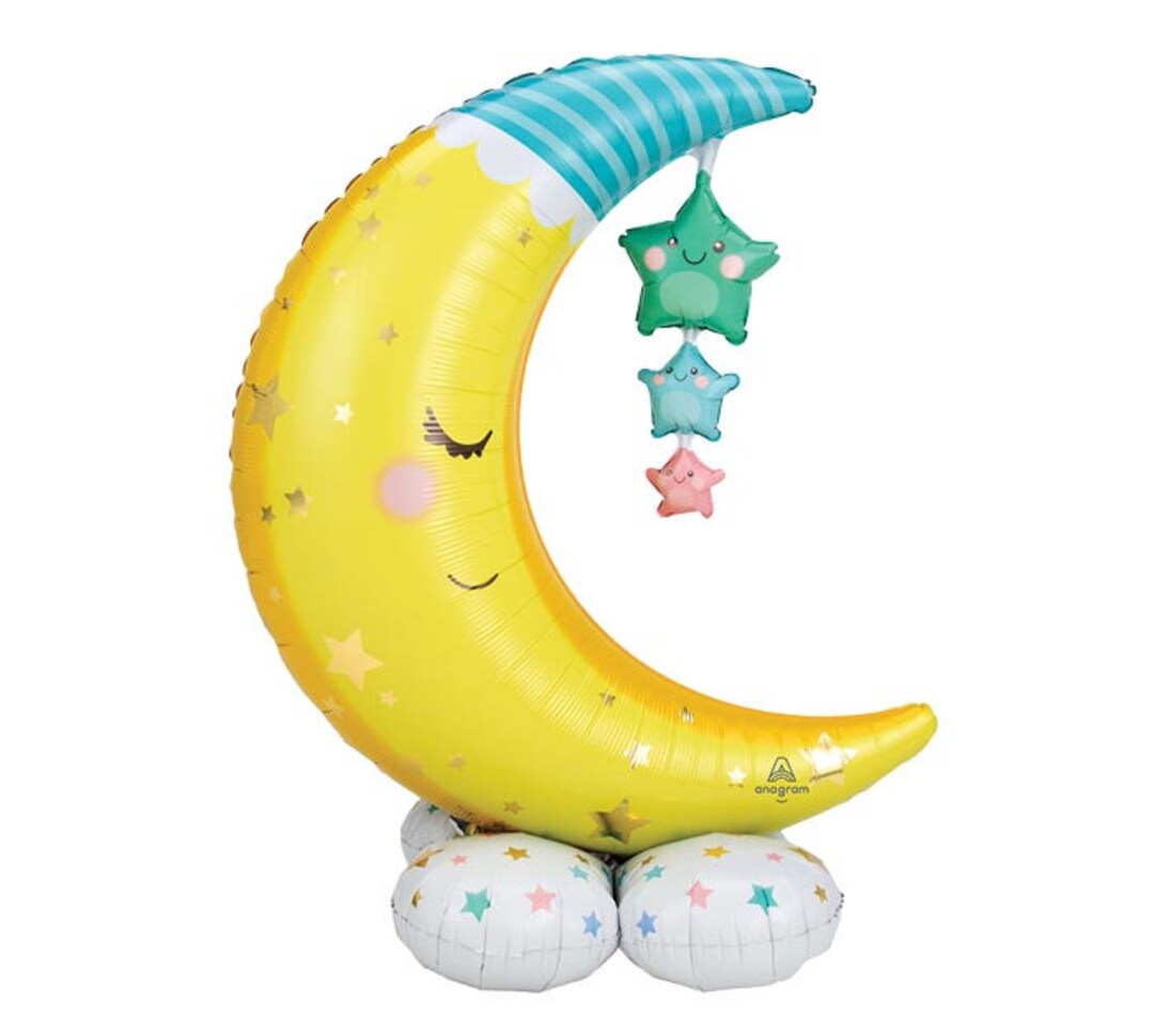55" Crescent Moon With Stars Column Foil Balloon, Huge, Big, Giant ...