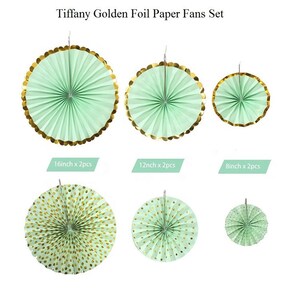 Set of SIX Mint Paper Fans, Hanging Decor, Event Decorations, Free and ...
