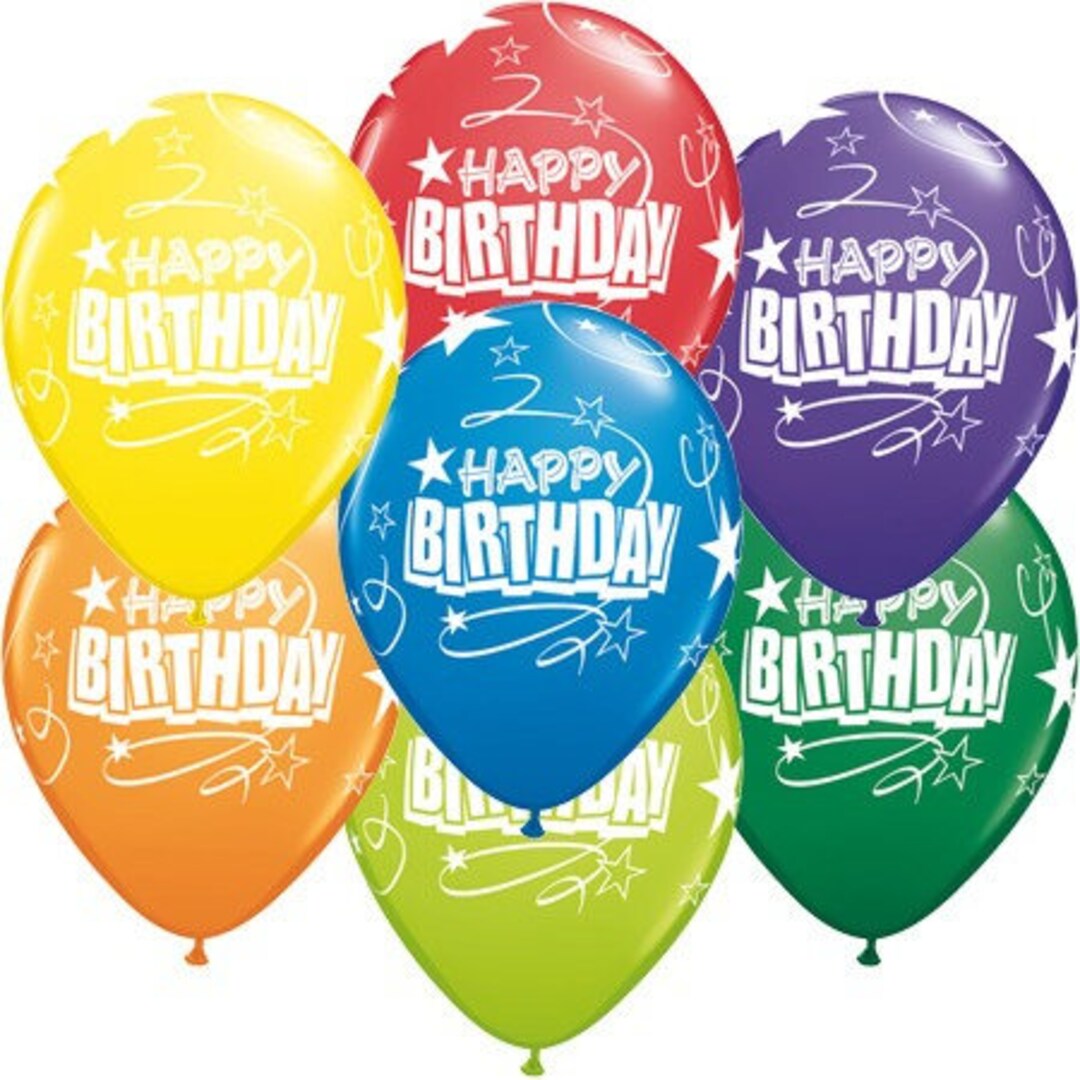 12ct Happy Birthday Loops and Stars 11" Latex Balloons, Assorted Colors ...