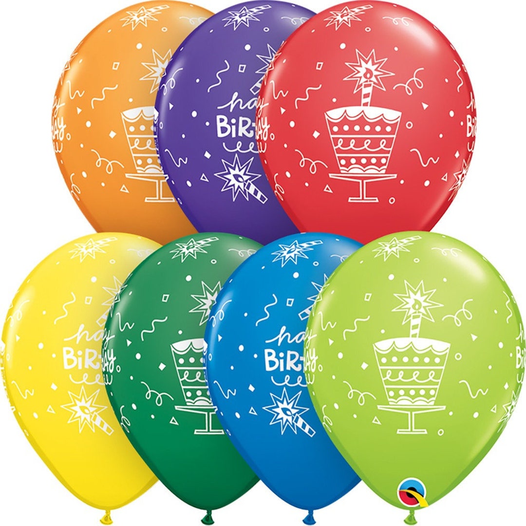 12ct Happy Birthday Cake and Candles 11" Latex Balloons, Assorted ...