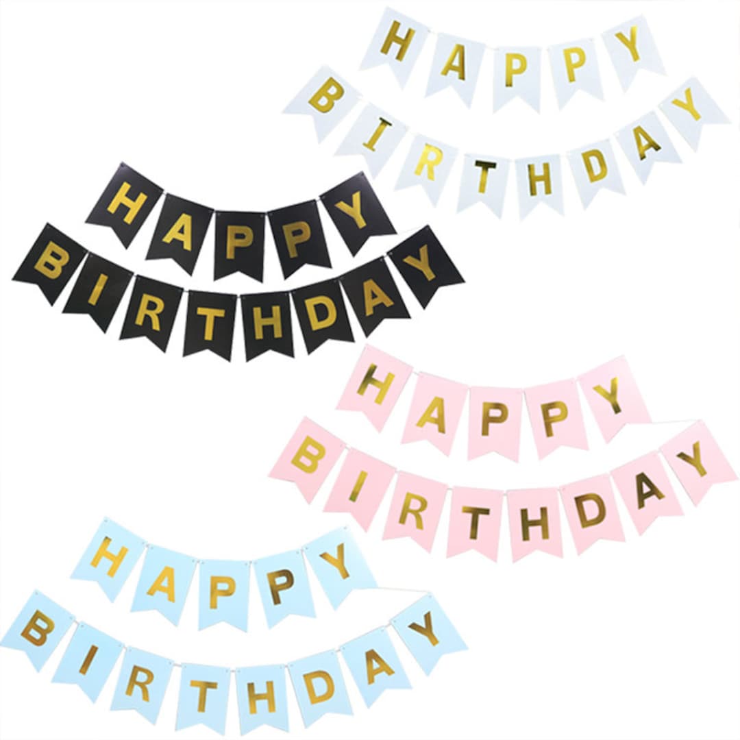 Happy Birthday Paper Banner, Gold Letters, 4 Color Options, Party ...