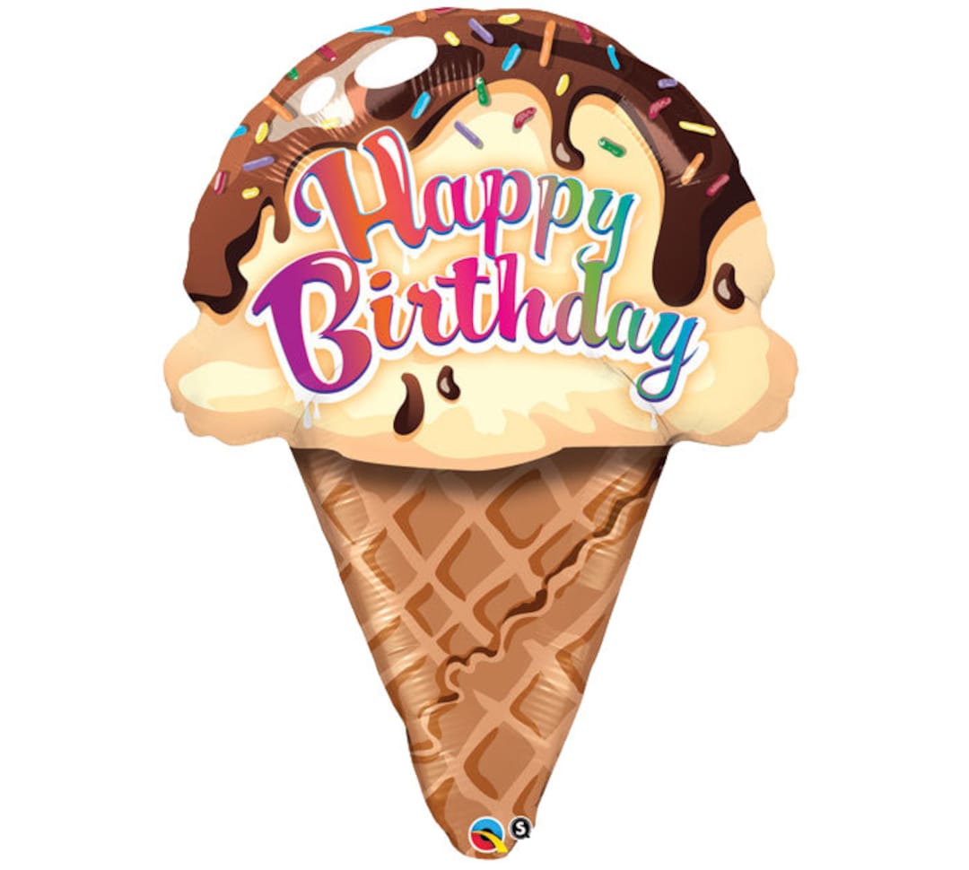 27" Ice Cream Cone Happy Birthday Foil Balloon, Dessert Party, Food ...