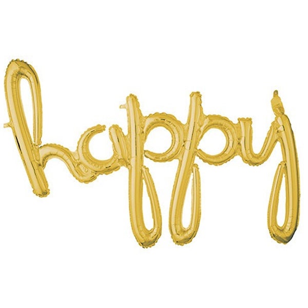 Happy Script 37" Foil Balloon Gold, Word Balloons, Celebrate, FAST SHIP ...