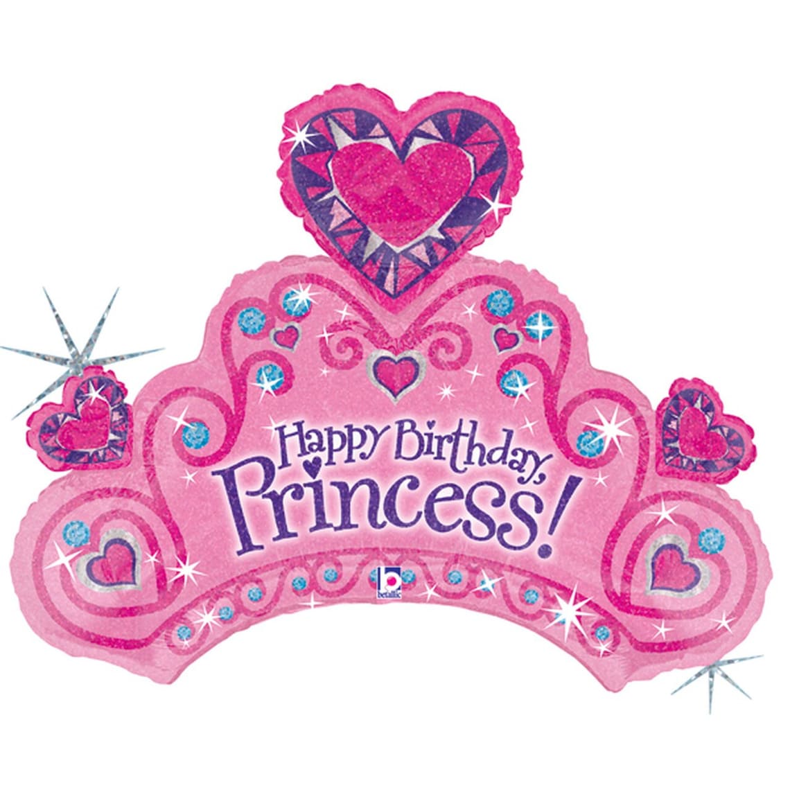 39" Pink Crown Foil Balloon, Holographic, Happy Birthday Princess ...