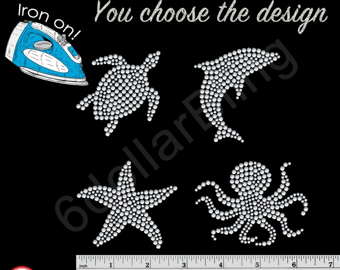 Sea Life Rhinestone Iron-on Transfers for Facemask Applique Motif Decal ...