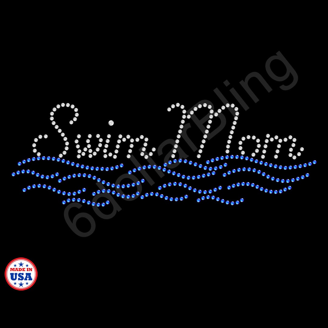 Rhinestone Iron-on Swim Mom / Swim Nana Crystal Bling Transfer Applique ...