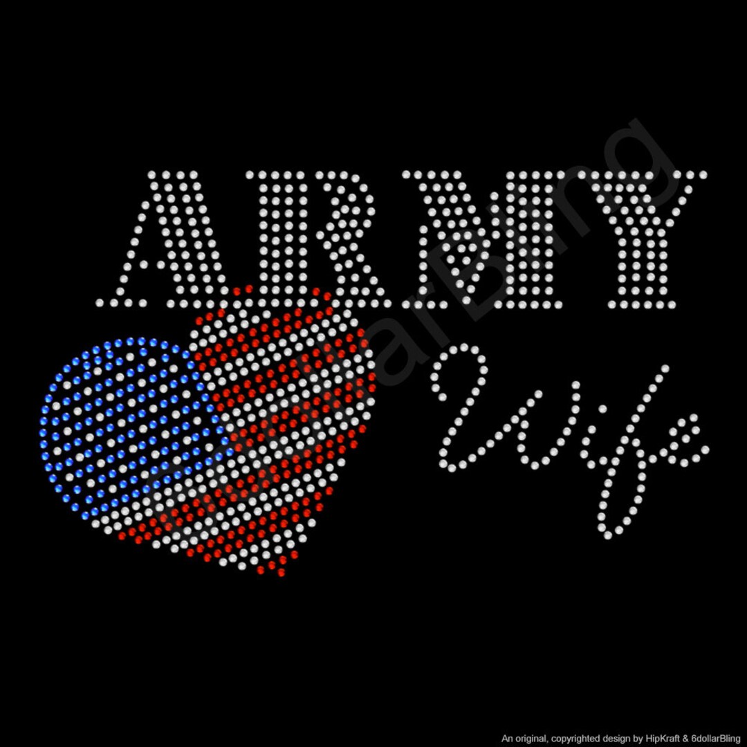 Army Wife Rhinestone Iron-on Crystal Bling Hotfix Sparkle Transfer ...
