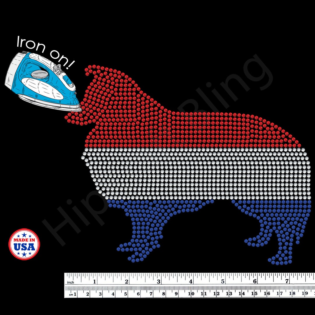 Rhinestone Iron on Transfer Sheltie, Shetland Sheepdog Red White Blue ...