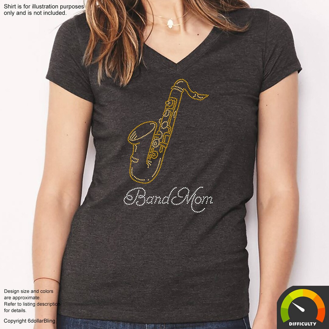Saxophone Band Mom or Band Grandma Rhinestone Iron on Transfer Music ...