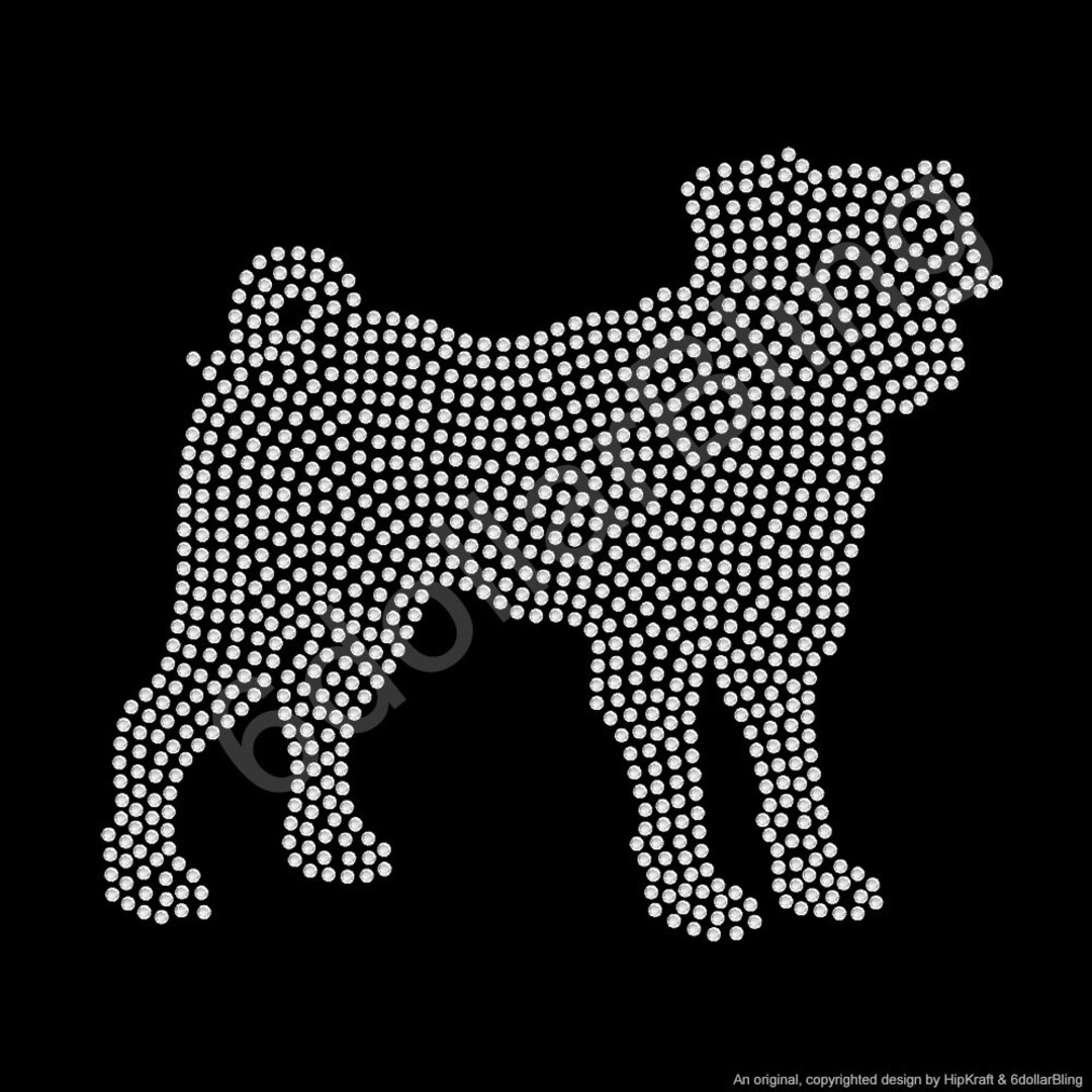Pug Rhinestone Iron-on Crystal Bling Hotfix Sparkle Transfer Applique ...