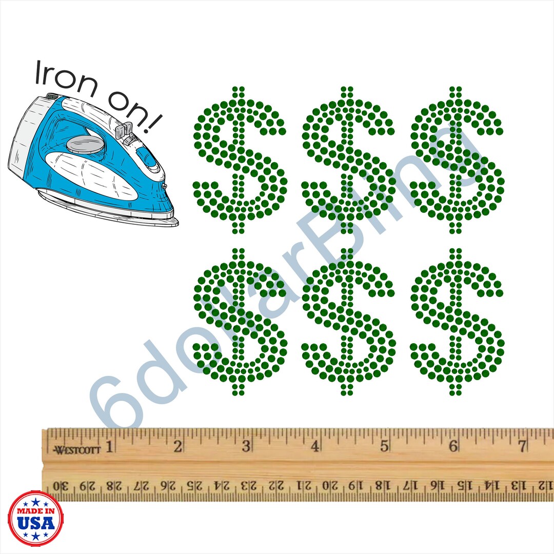 Sheet of Small Rhinestone Dollar Signs Iron-on Crystal Bling Hotfix ...