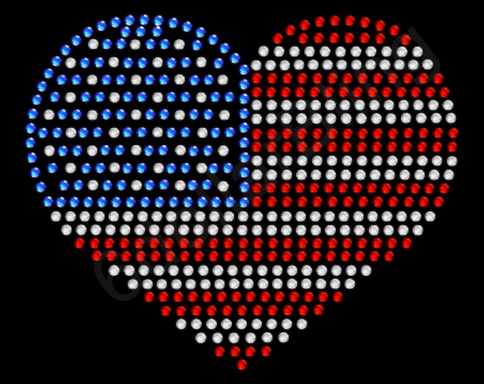 Rhinestone Iron on Transfer "usa Heart Flag" Crystal Bling Design ...