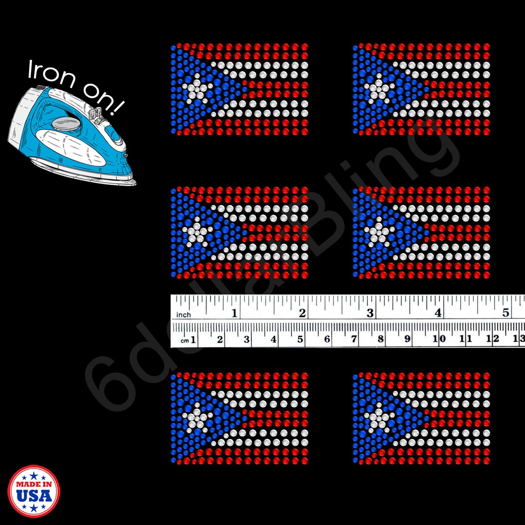 Set of Puerto Rico (small) Flag Rhinestone Iron-on Crystal Bling Hotfix ...