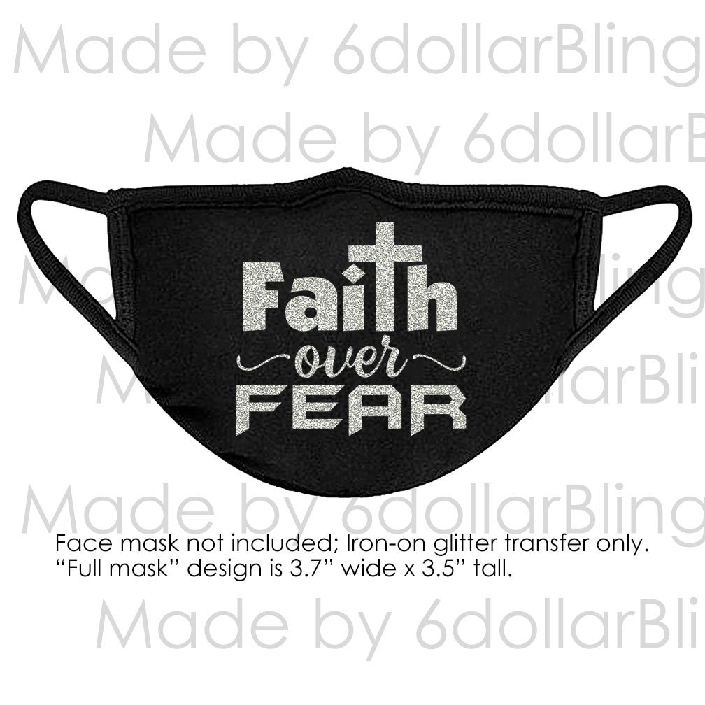 FAITH Over FEAR Small Glitter Iron-on Crystal Bling Hotfix Sparkle ...