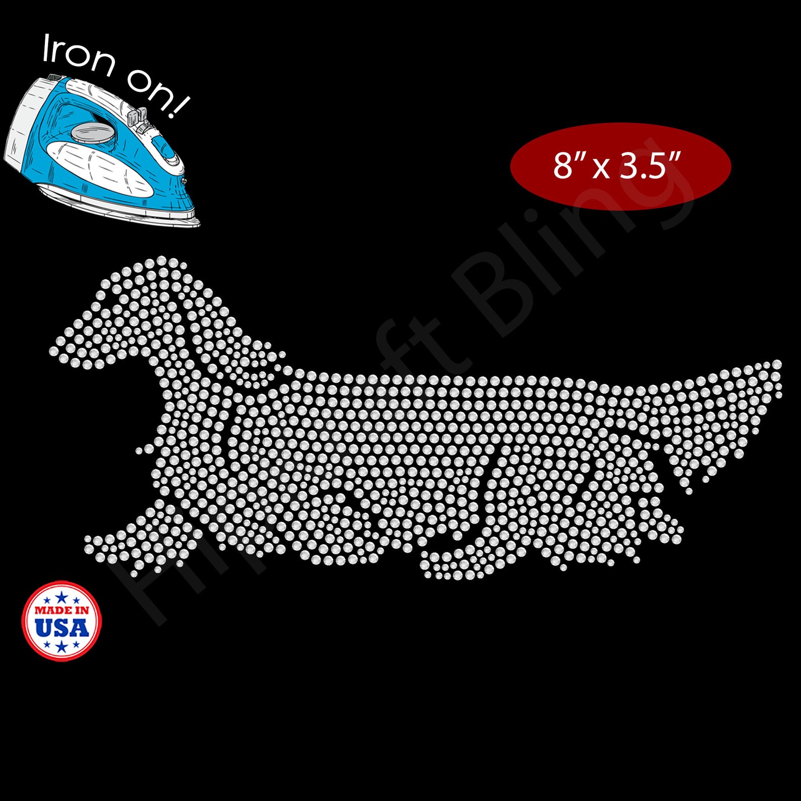 Dachshund Long Haired Silhouette Gaiting Rhinestone Iron-on Crystal ...