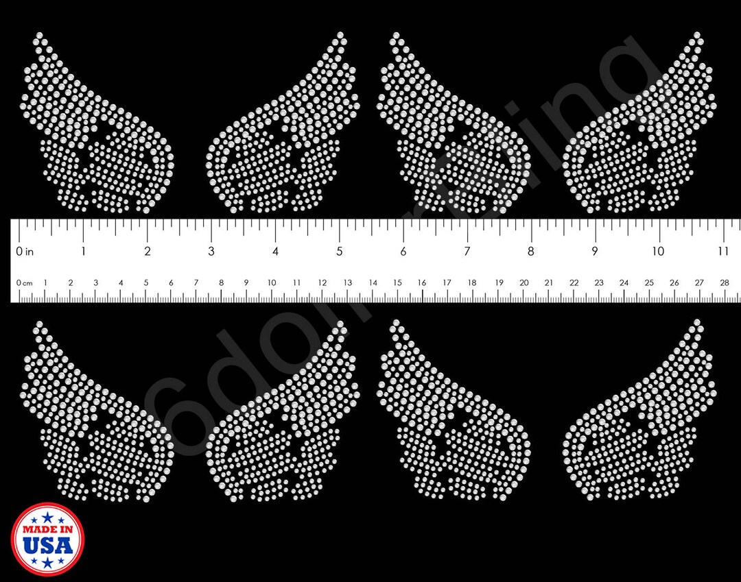 Angel Wings for Cheer Bows Rhinestone Iron-on Transfer Crystal Bling ...