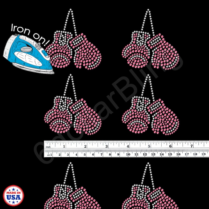 Boxing Gloves Pink Small Rhinestone Iron-on Crystal Bling Hotfix ...