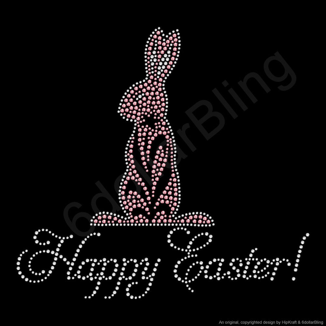 Happy Easter Bunny Rhinestone Iron on Transfer Applique Crystal Bling ...