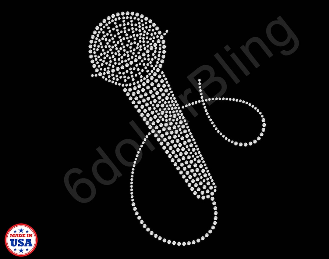 Microphone Rhinestone Iron on Transfer Music Crystal Bling Design ...