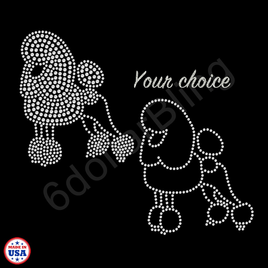 Small Poodle Iron-on Rhinestone Crystal Bling Hotfix Sparkle Transfer ...