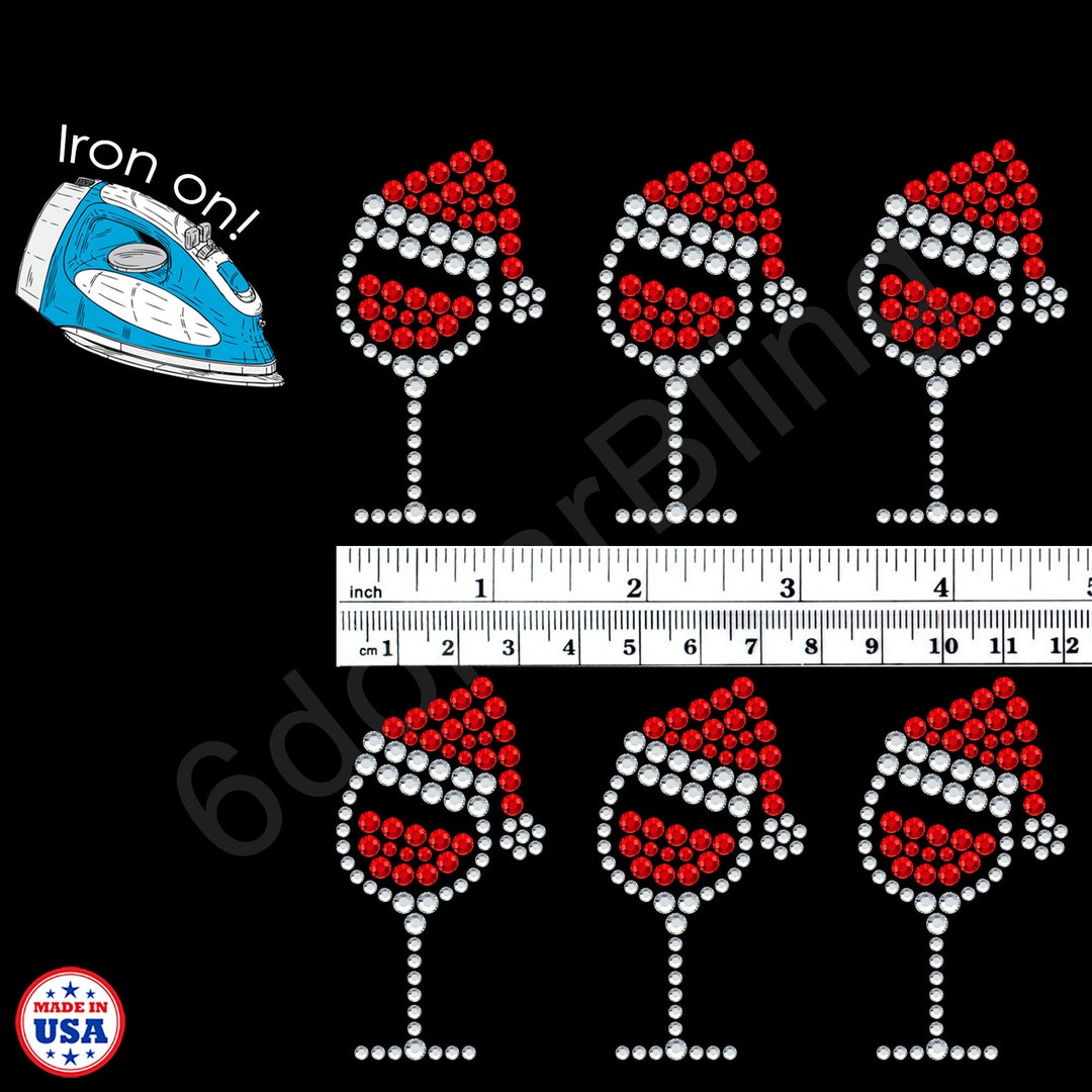 Wine Glass Santa Hat Small Rhinestone Iron-on Crystal Bling Hotfix ...