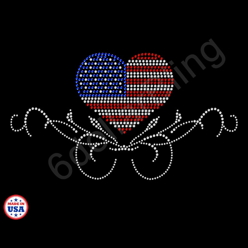 USA American Flag Heart Rhinestone Iron-on Transfer Applque - Etsy