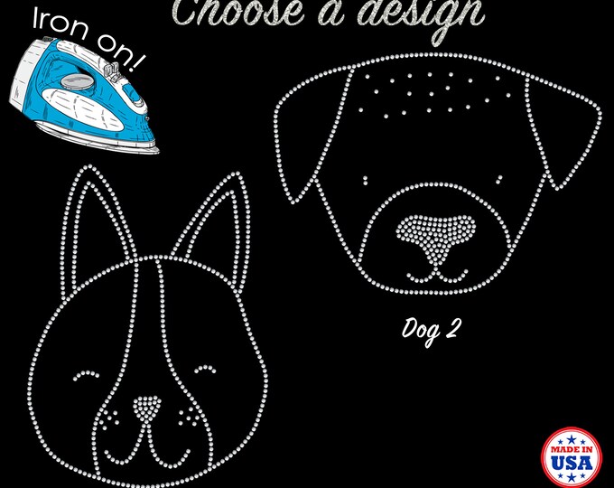 Rhinestone Iron on Transfer Cute Dog Sparkle Crystal Hotfix Bling ...