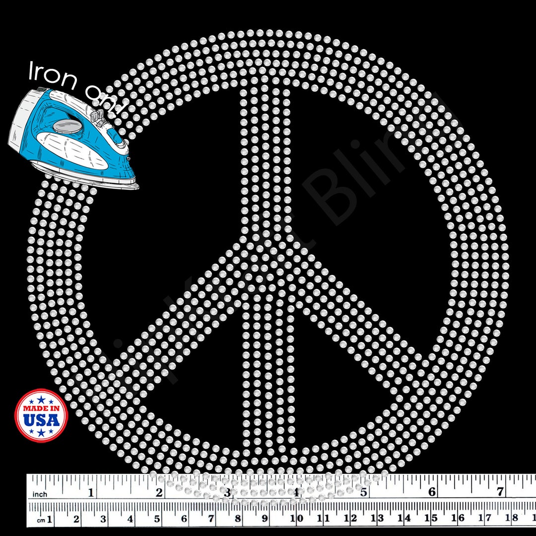 Rhinestone Iron on Transfer Peace Sign Crystal Bling Design Hotfix ...