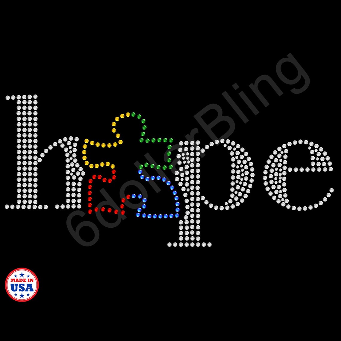 Rhinestone Iron on Transfer Autism Awareness Hope With Puzzle Piece ...