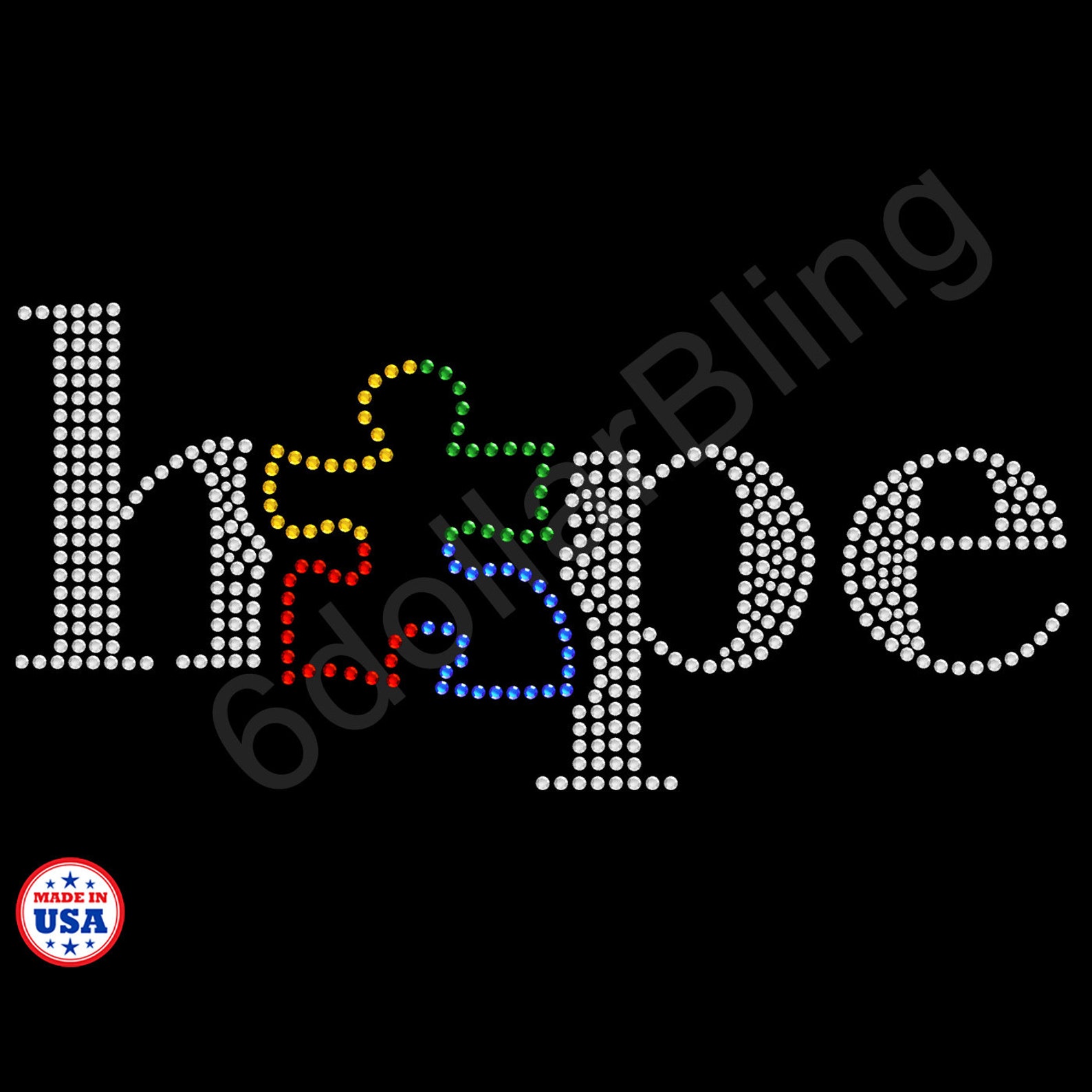 Rhinestone Iron on Transfer Autism Awareness Hope With Puzzle | Etsy