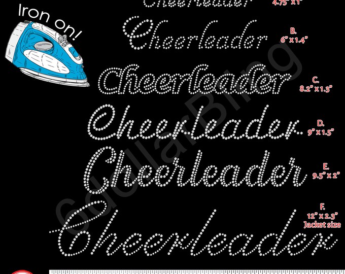 Cheerleader Text Cheer Rhinestone Iron on Transfer Bling Applique for ...