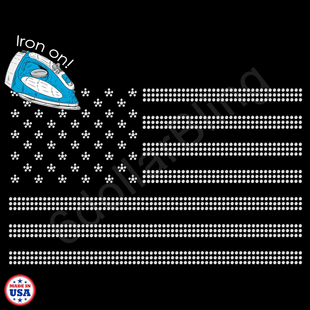 Rhinestone Iron on USA American Flag Transfer Crystal Bling Applique ...