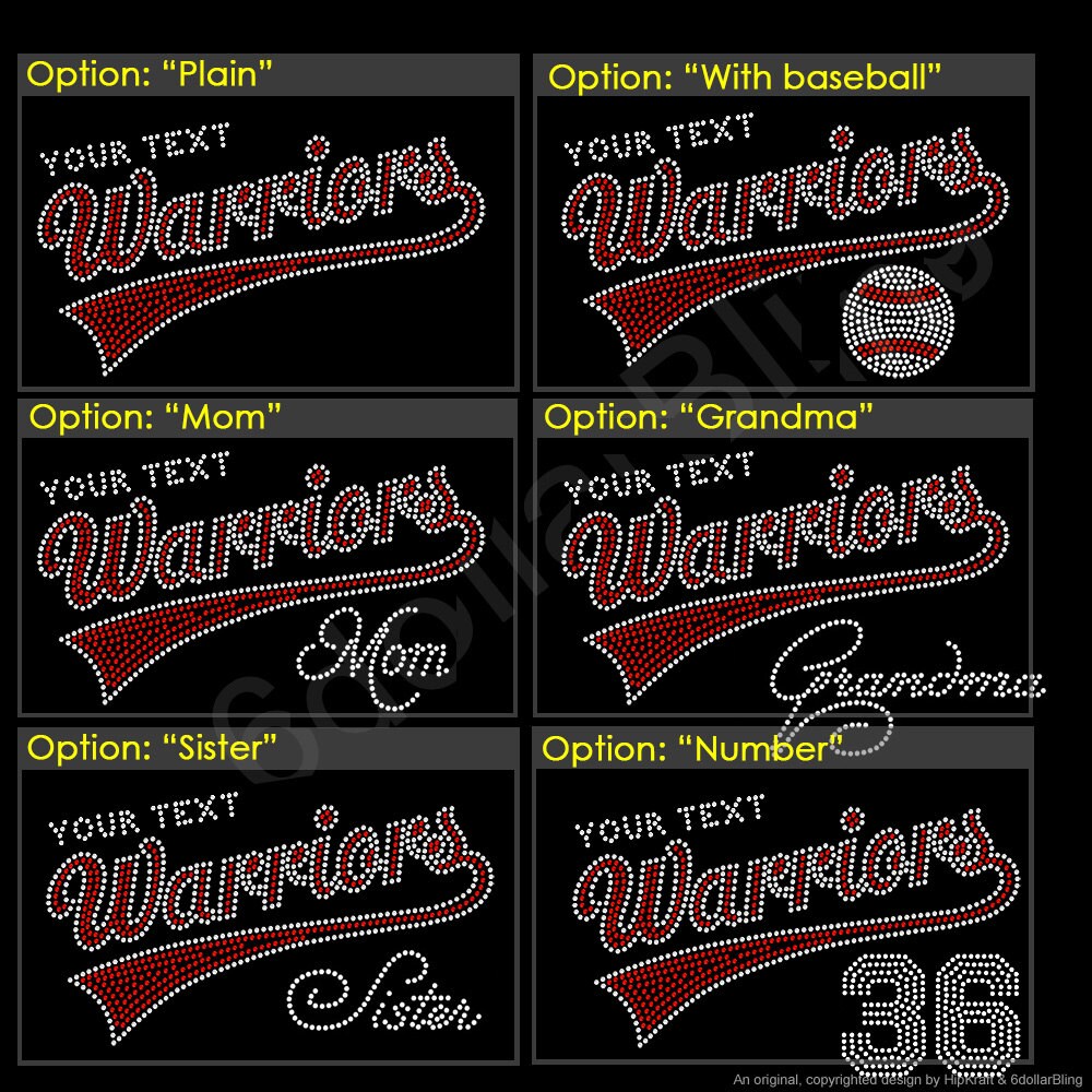 Rhinestone Iron-on Transfer Warriors Bling Baseball Mom - Etsy