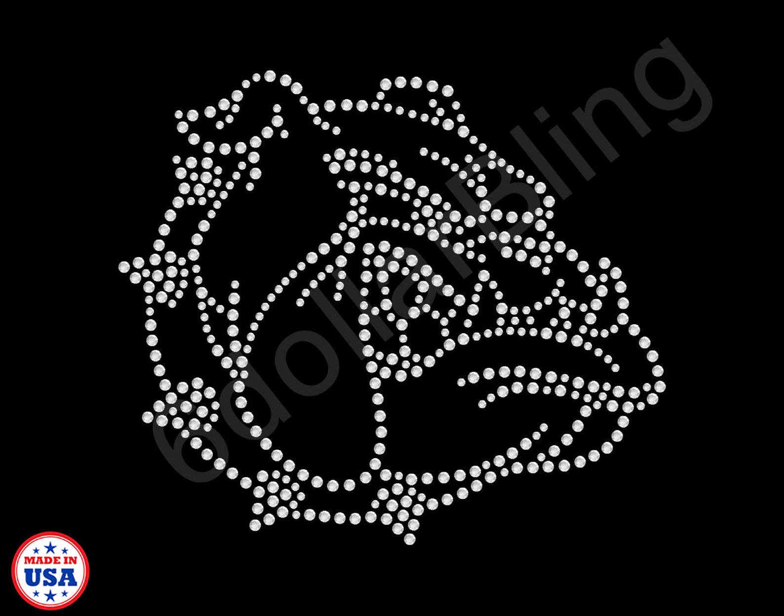 BULLDOG Head With Collar - Rhinestone Bling Iron-on Heat Transfer Iron ...