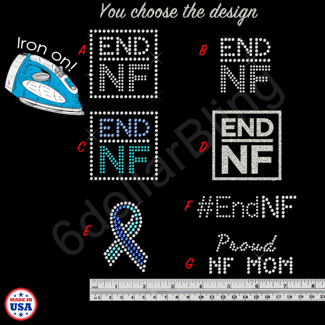 END NF Neurofibromatosis Rhinestone Iron-on Facemask Crystal Bling ...