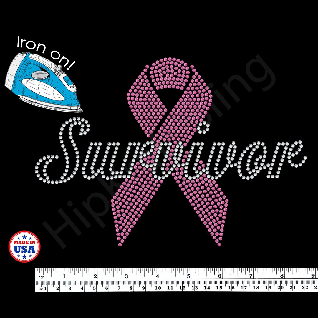 Survivor Pink Ribbon Rhinestone Iron-on Crystal Bling Hotfix Sparkle ...