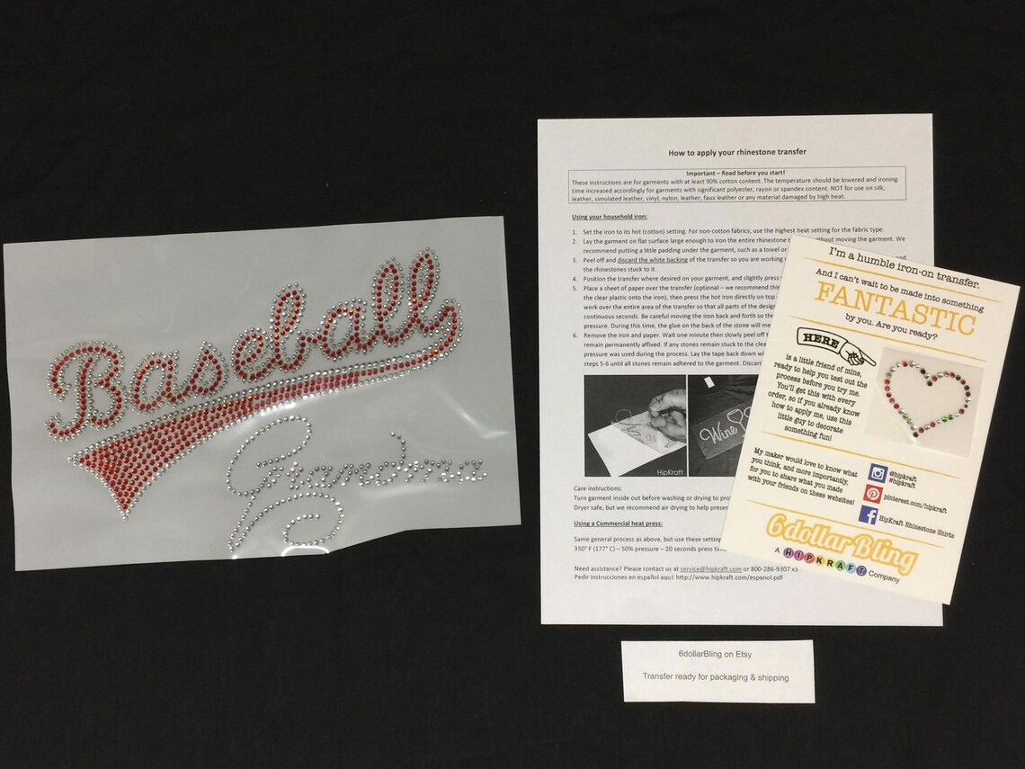 Rhinestone Iron on Transfer baseball Grandma Bling - Etsy