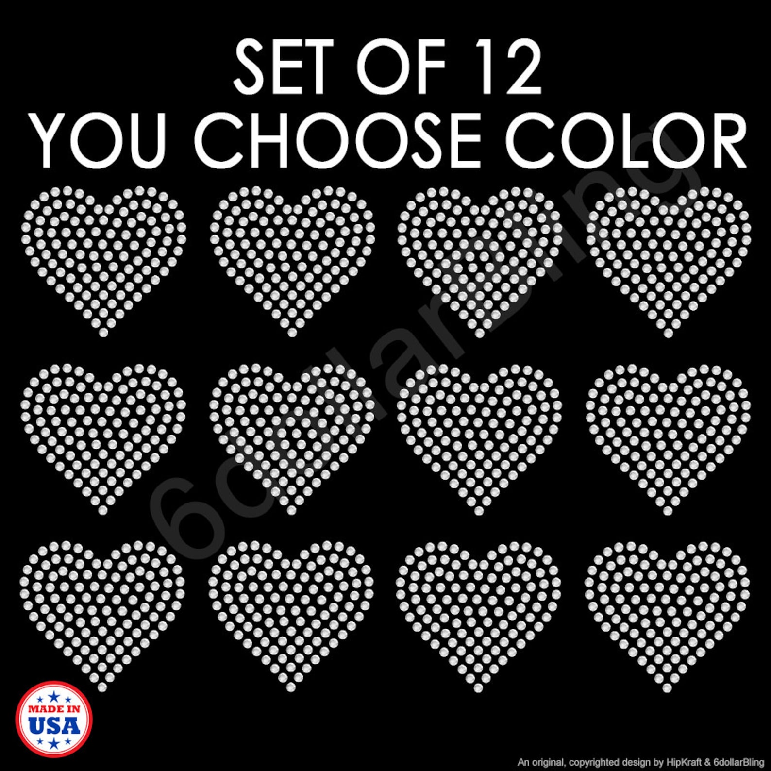 Sheet of 12 Small Filled Hearts Rhinestone Iron-on Crystal - Etsy