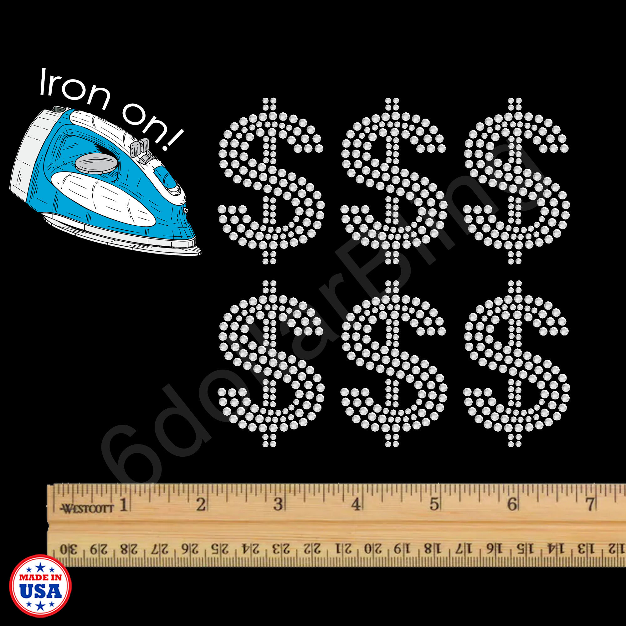 Sheet of Small Rhinestone Dollar Signs Iron-on Crystal Bling | Etsy