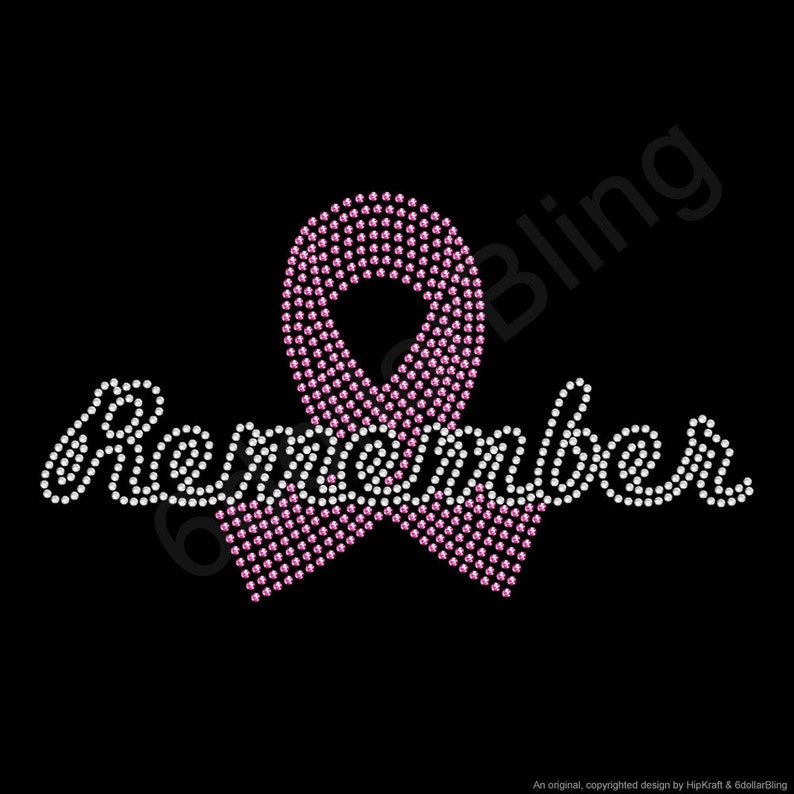 Remember Pink Ribbon Rhinestone Iron-on Crystal Bling Hotfix Sparkle ...