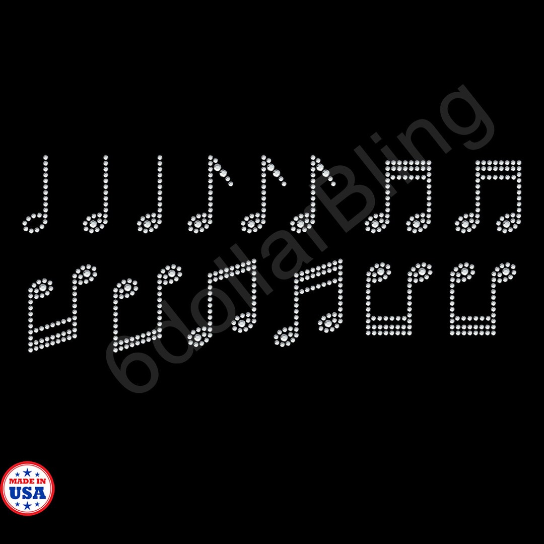 Rhinestone Iron on Transfer Music Notes Sheet of Crystal Bling Design ...